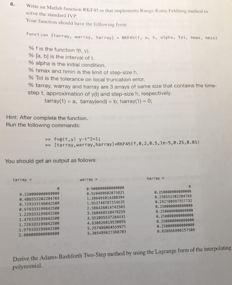 Solved an Matlab function RKF45 m that implements | Chegg.com