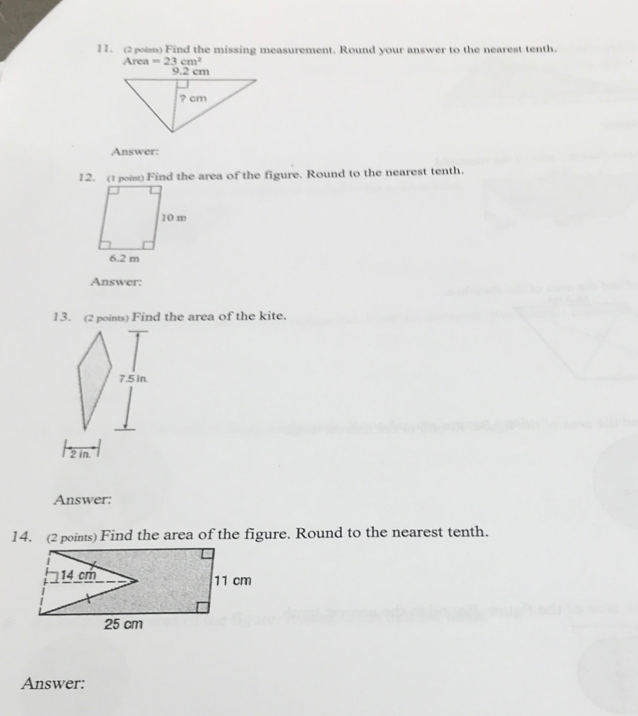 Solved 11. (2 points) Find the missing measurement. Round | Chegg.com