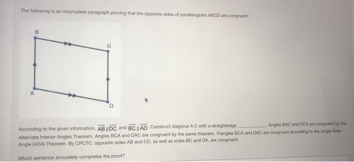 Solved The following is an incomplete paragraph proving that | Chegg.com