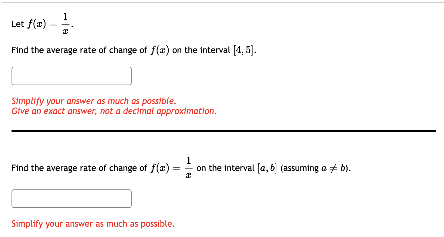 Solved Let f(x)=x1. Find the average rate of change of f(x) | Chegg.com