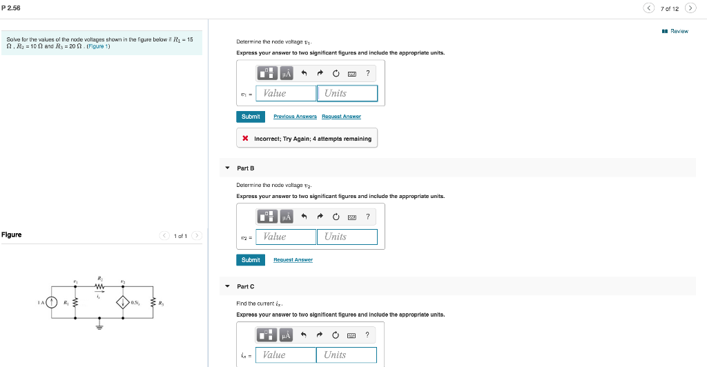 Solved P2.56 7 of 12 > u Review Solve for the values of the | Chegg.com