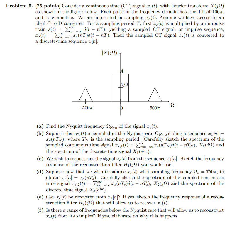 [25 points] Consider a continuous time (CT) signal | Chegg.com