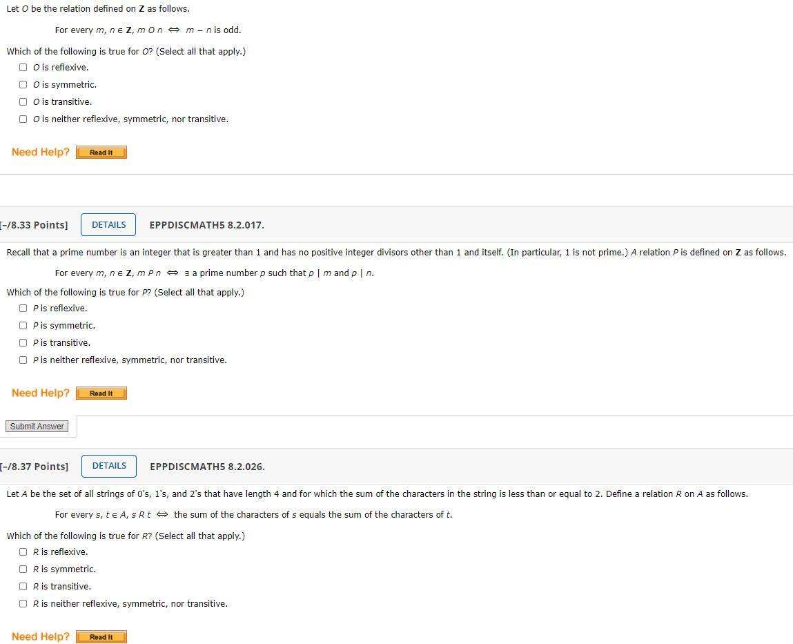 Solved Let O be the relation defined on Z as follows. For | Chegg.com