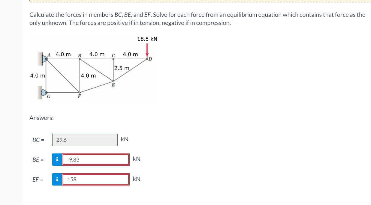 Solved Calculate the forces in members BC, BE, and EF. Solve | Chegg.com