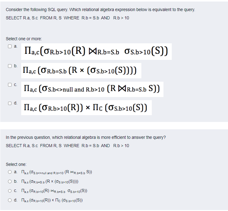 Solved Consider the following SQL query. Which relational | Chegg.com