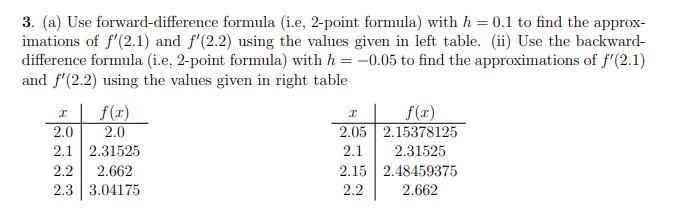 Solved 3. (a) Use forward-difference formula (i.e, 2-point | Chegg.com