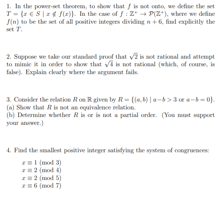 Solved 1. In the power-set theorem, to show that f is not | Chegg.com