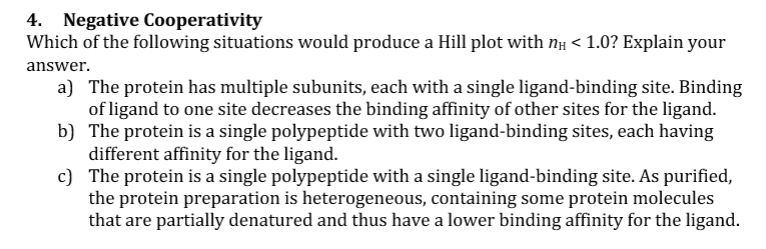 Solved 4. Negative Cooperativity which of the following | Chegg.com