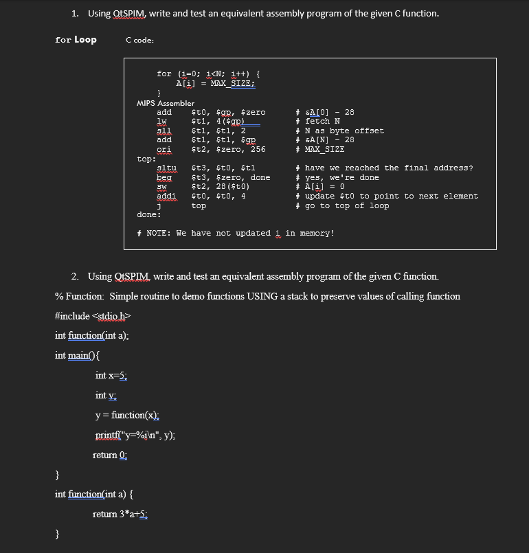 Solved 1. Using QtSPIM, write and test an equivalent | Chegg.com