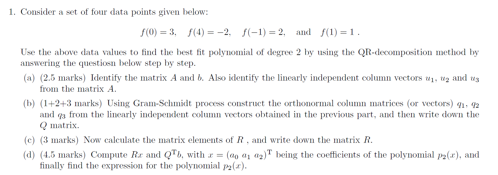 Solved 1. Consider a set of four data points given below: | Chegg.com