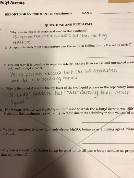 Solved Esterification-Distillation: Synthesis of n-Butyl | Chegg.com