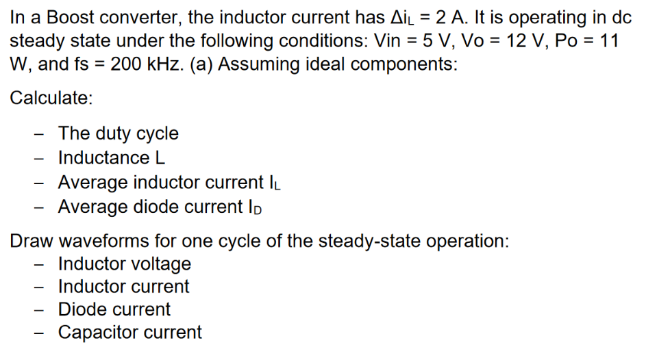 Solved In a Boost converter, the inductor current has ΔiL=2 | Chegg.com