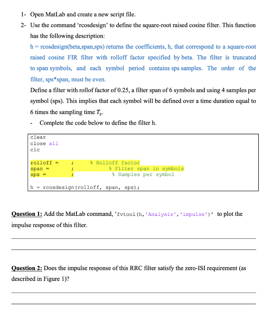 Solved I. Pulse Shaping using Matlab In a continuous-time | Chegg.com