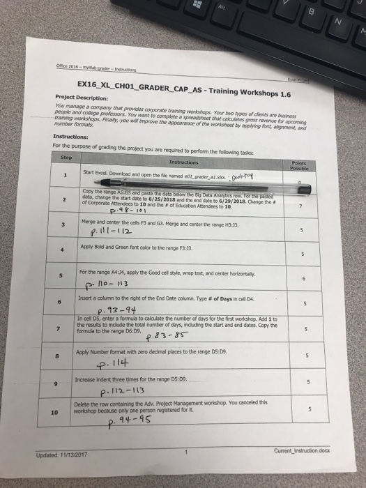 An EX16 XL_CHO1 GRADER CAP_AS - Training Workshops | Chegg.com