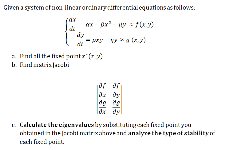 Solved Given a system of non-linear ordinary differential | Chegg.com