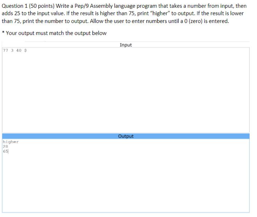 Solved Question 1 50 Points Write A Pep 9 Assembly