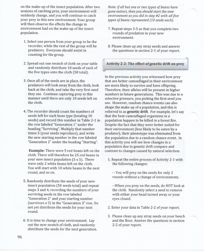 Solved Activity 2-1 Table 2-1 Natural selection Black beans | Chegg.com