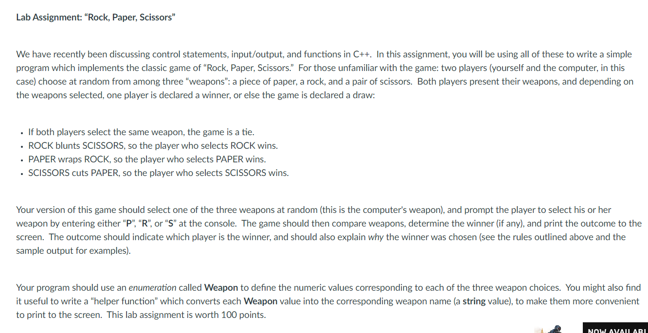 Solved Lab Assignment: "Rock, Paper, Scissors" We have | Chegg.com