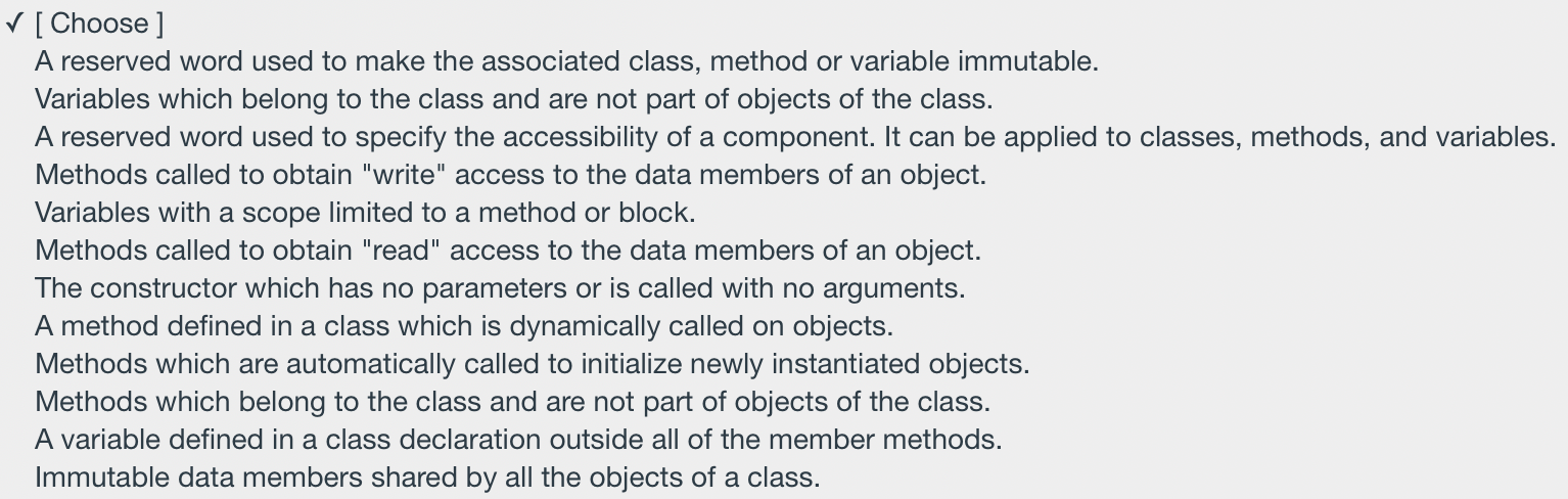 Solved Match each item to its definition. Instance Variables | Chegg.com