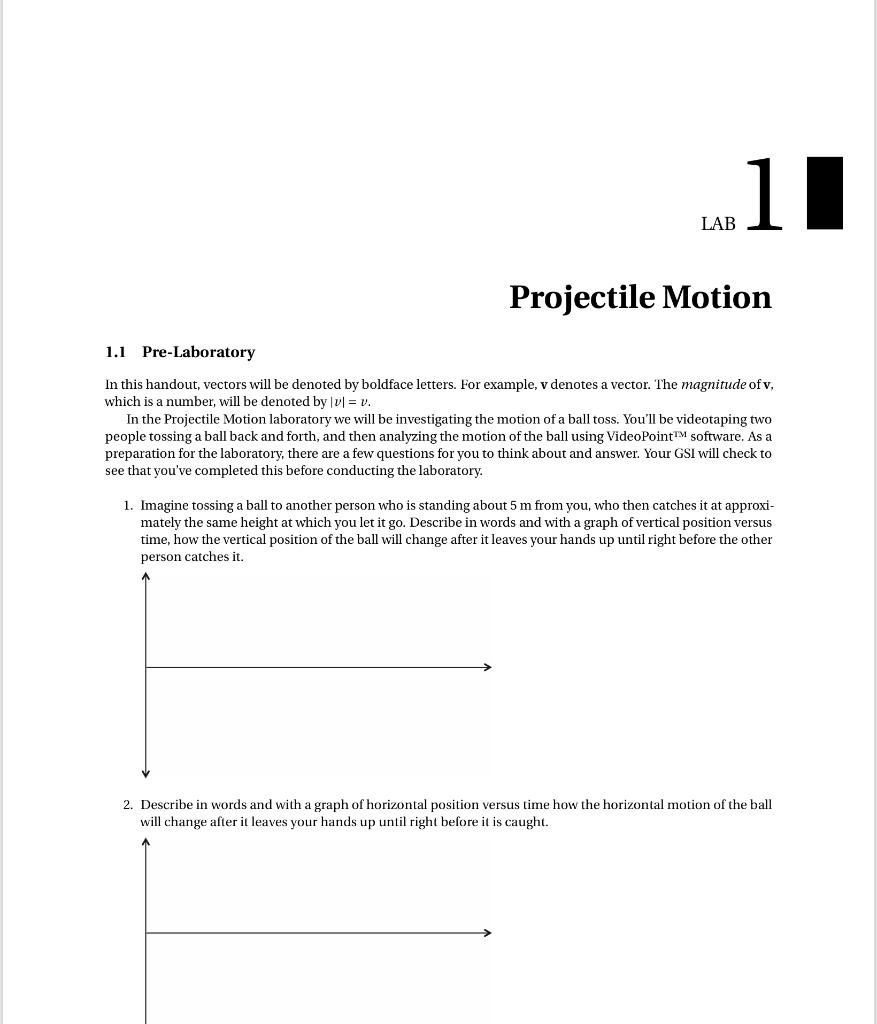 Solved Projectile Motion 1.1 Pre-Laboratory In this handout, | Chegg.com