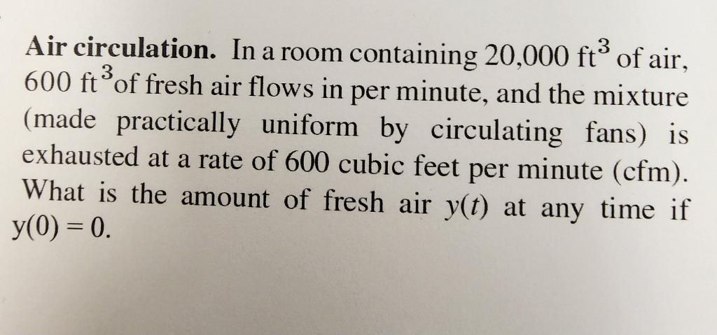 Solved Air circulation. In a room containing 20,000ft3 of | Chegg.com Solved Air circulation. In a room containing 20,000ft3 of | Chegg.com