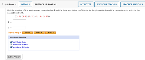 Solved 2. [-/8 Points] DETAILS AUFEXC4 13.5.005.MI. MY NOTES | Chegg.com