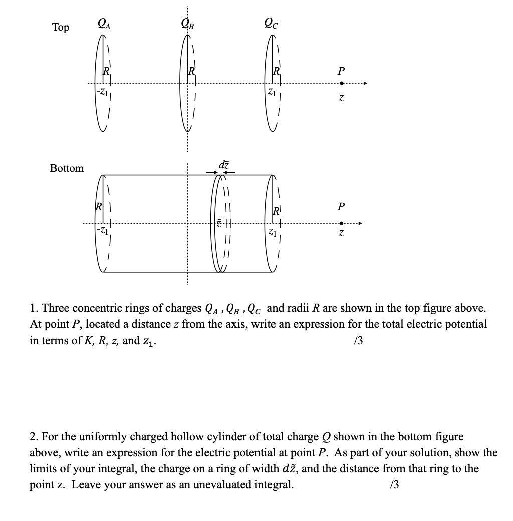 Solved FThree concentric rings of ﻿charges QA,QB,QC ﻿and | Chegg.com