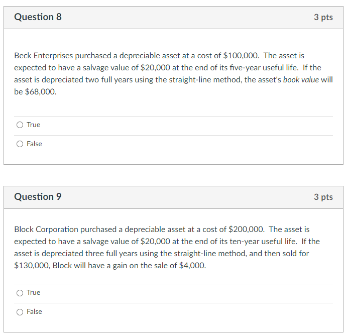 Solved Question 8 3 pts Beck Enterprises purchased a | Chegg.com
