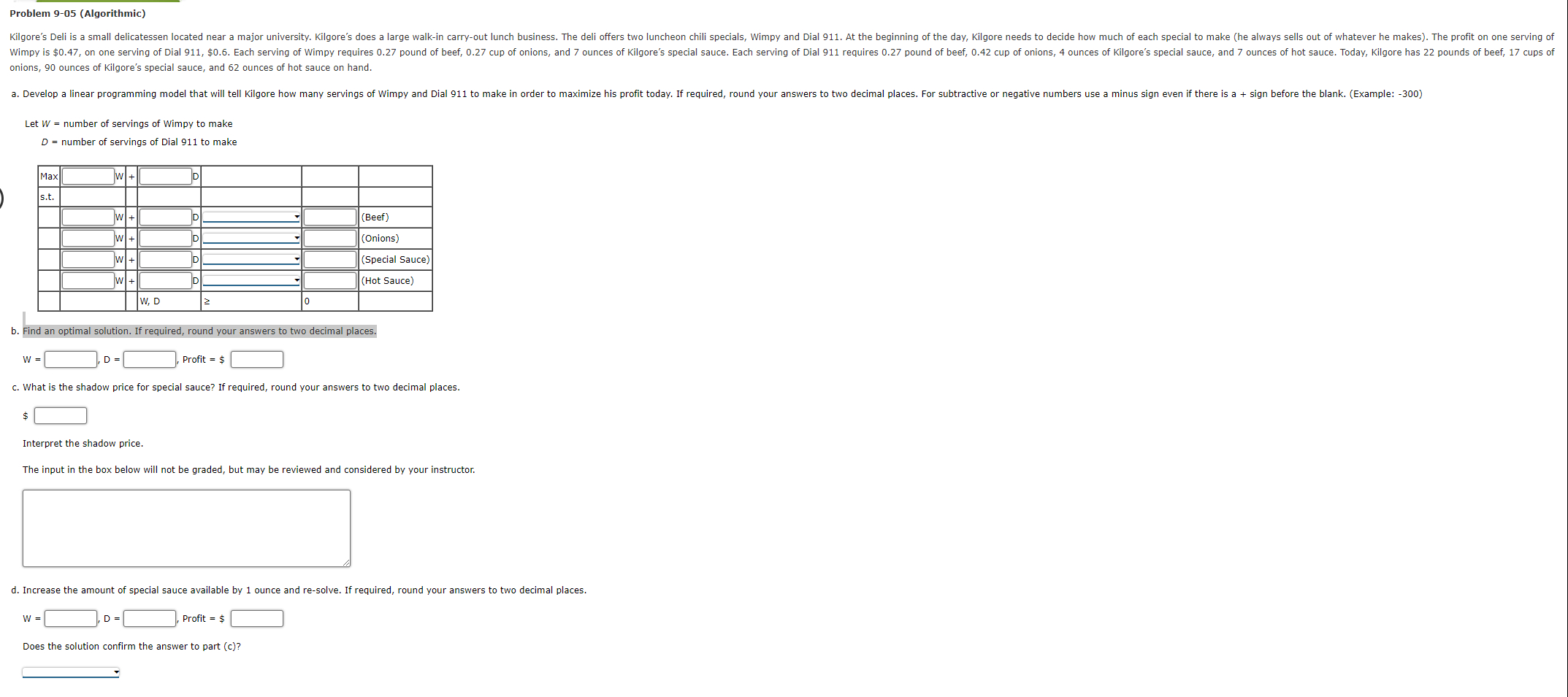 Solved Problem 9-05 (Algorithmic)onions, 90 ﻿ounces of | Chegg.com