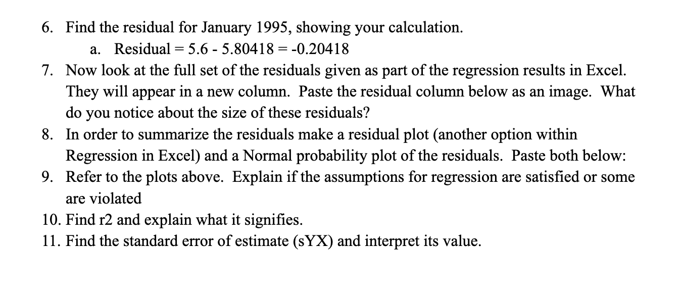Solved 6. Find the residual for January 1995, showing your | Chegg.com