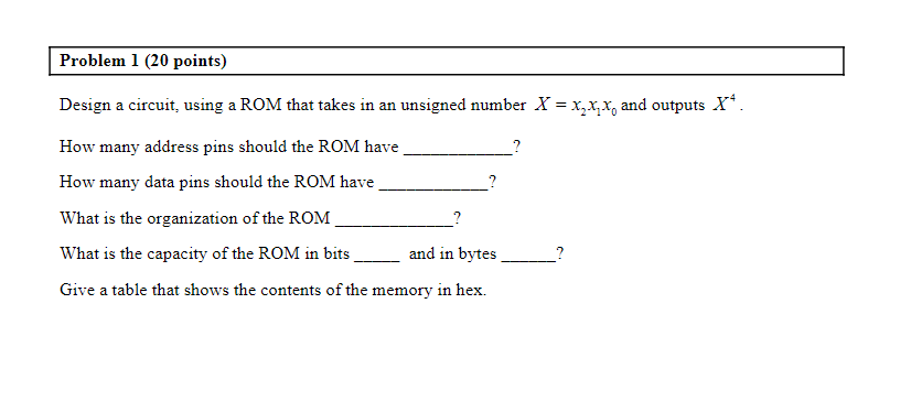 Solved Problem 1 (20 points) Design a circuit, using a ROM | Chegg.com