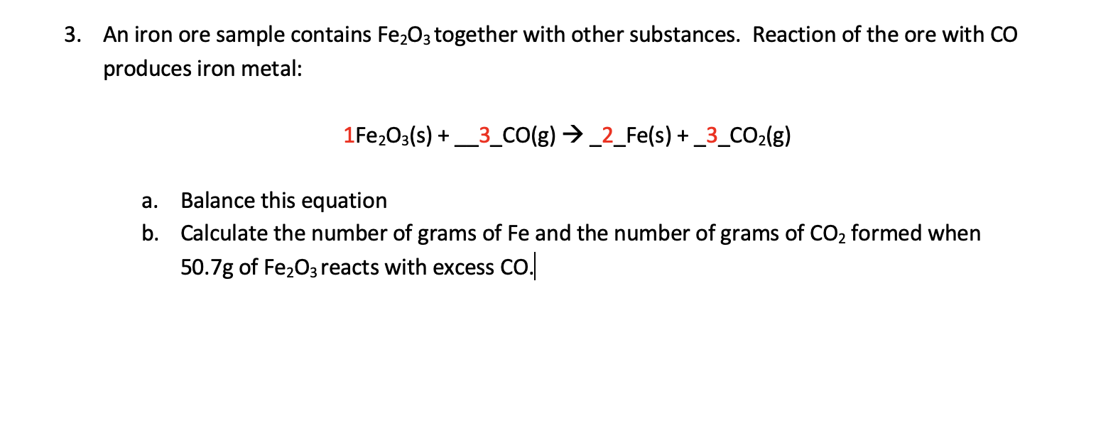 Solved 3 An Iron Ore Sample Contains Fe2o3 Together With