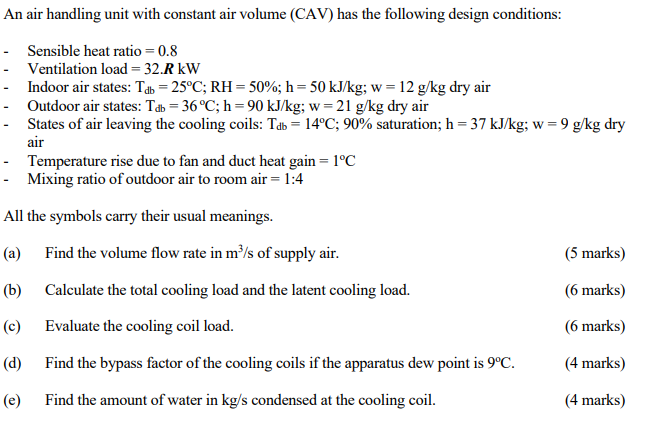 Solved An air handling unit with constant air volume (CAV) | Chegg.com