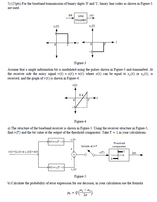 5) (25pts) For the baseband transmission of binary | Chegg.com