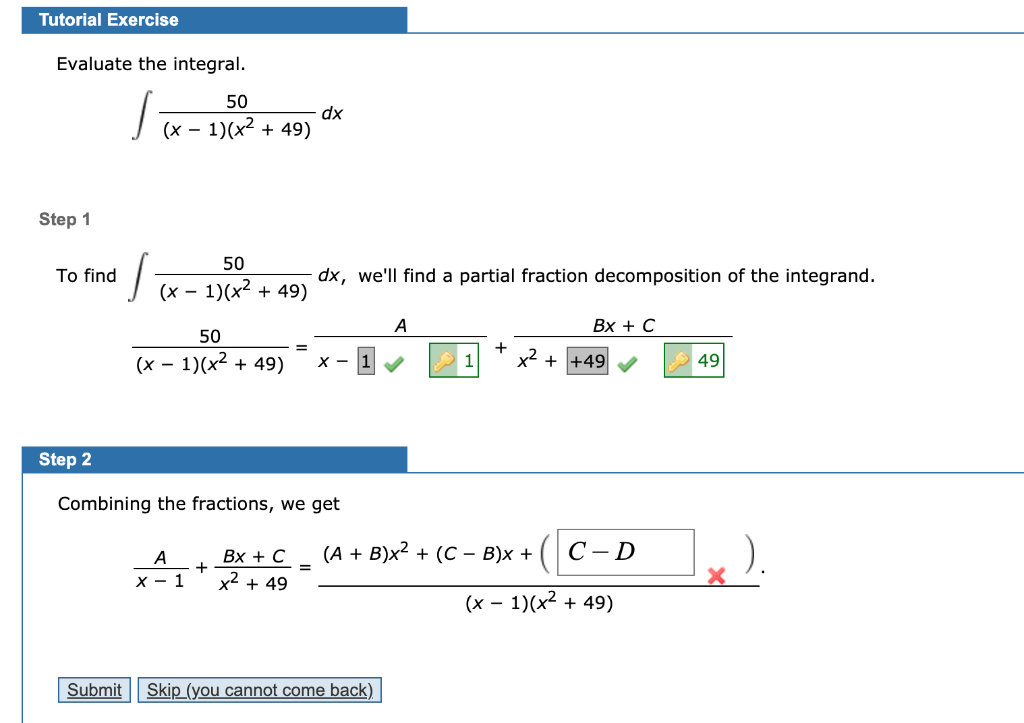 Solved Tutorial Exercise Evaluate the integral. s 50 dx (x - | Chegg.com
