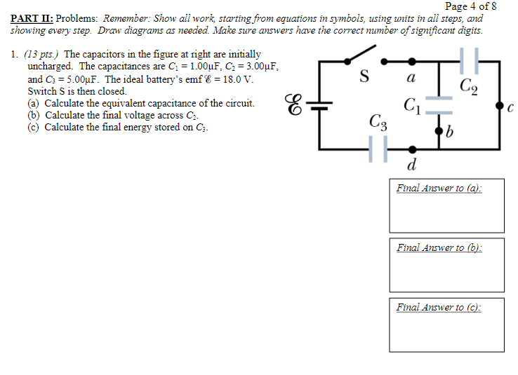 Solved PART II: Problems: Remember: Show all work, starting | Chegg.com