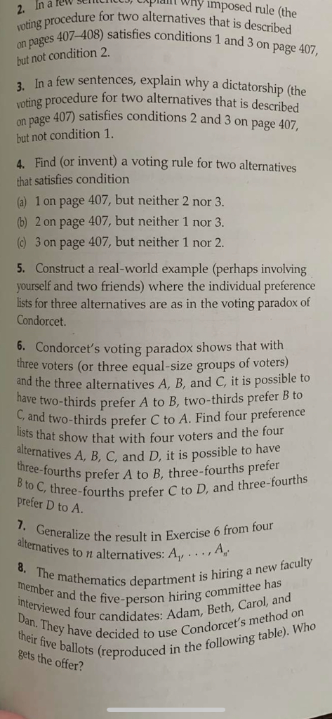 Alt Why imposed rule (the 2. Ina voting procedure for | Chegg.com
