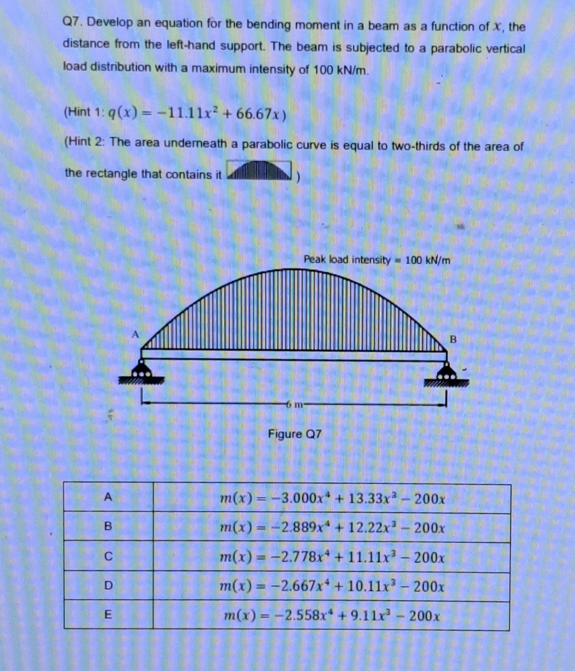 Solved Q7. Develop an equation for the bending moment in a | Chegg.com