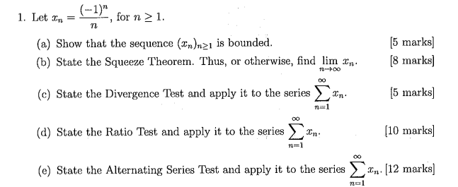 Solved (-1)" 1. Let un for n > 1. 1 n (a) Show that the | Chegg.com