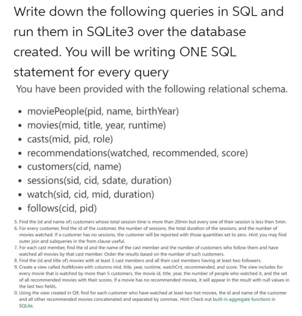 Solved Write down the following queries in SQL and run them | Chegg.com