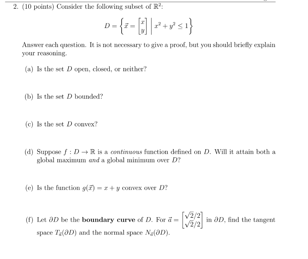 Solved 2. (10 points) Consider the following subset of R2: | Chegg.com