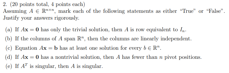 Solved 2. ( 20 points total, 4 points each ) Assuming | Chegg.com