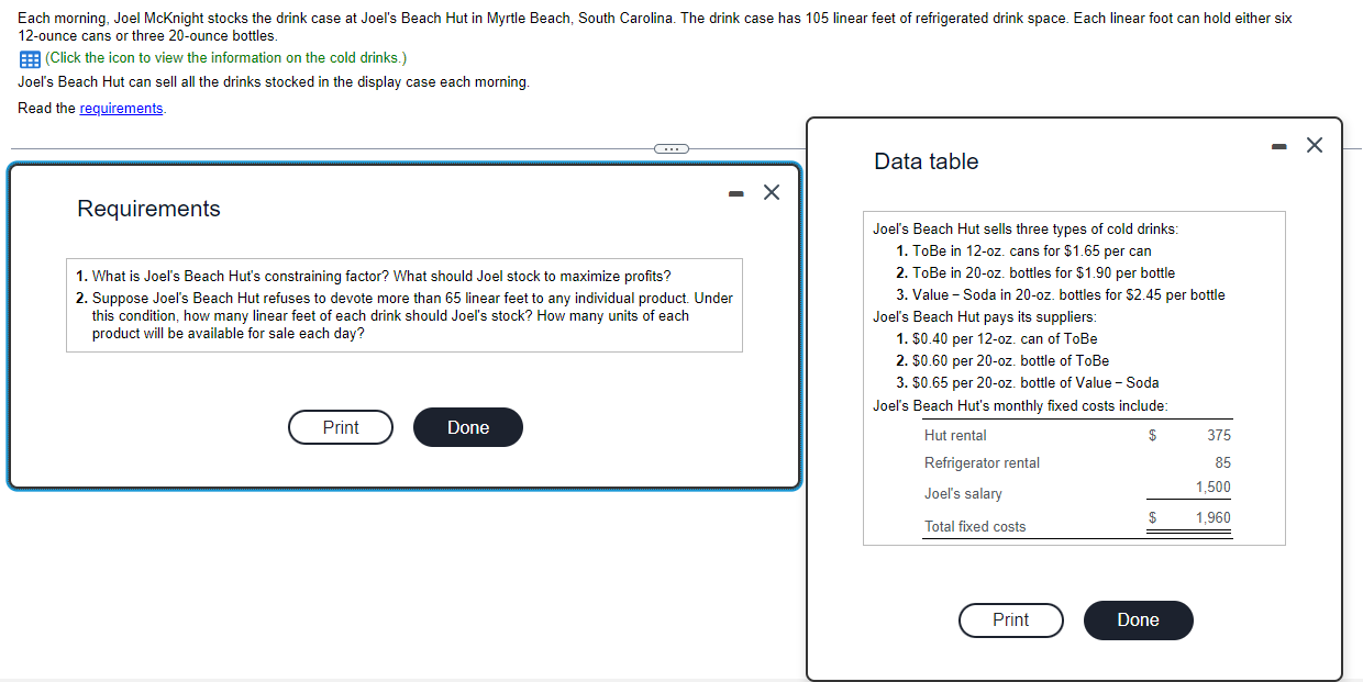 Solved Each morning, Joel McKnight stocks the drink case at | Chegg.com