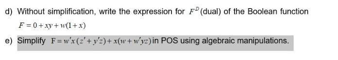 Solved d) Without simplification, write the expression for | Chegg.com