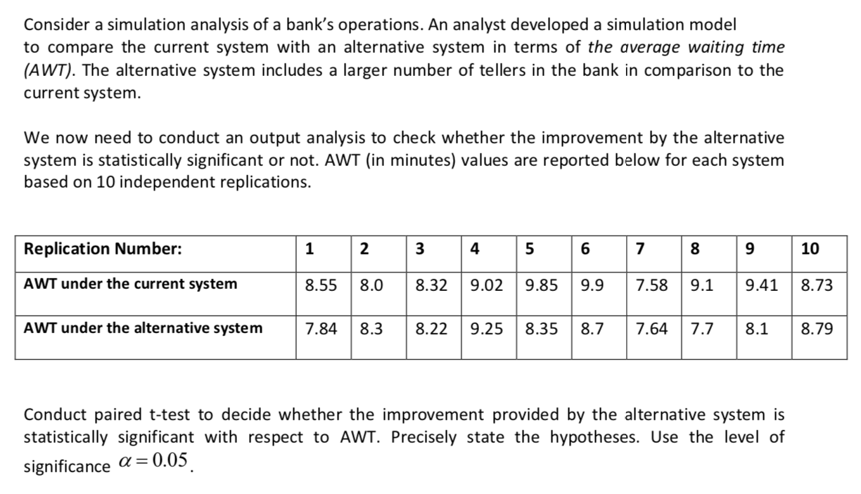 Consider a simulation analysis of a bank's | Chegg.com