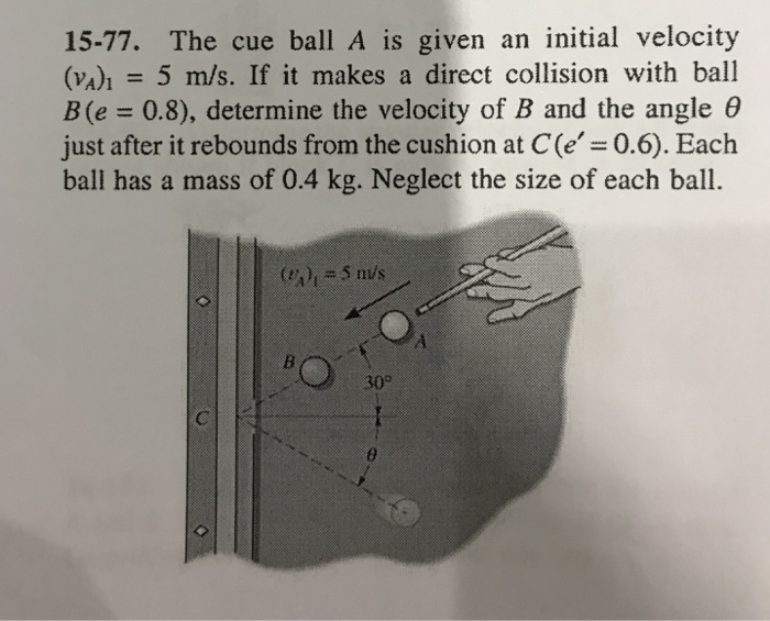 Solved 15-77. The cue ball A is given an initial velocity | Chegg.com