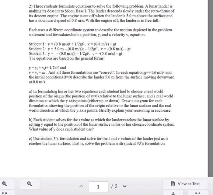 Solved 2) Three students formulate equations to solve the | Chegg.com