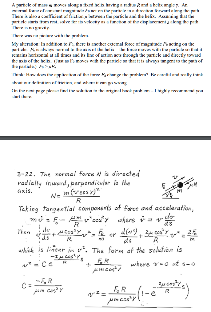 A particle of mass m moves along a fixed helix having | Chegg.com
