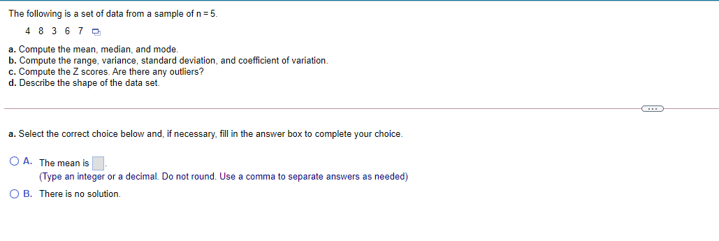 Solved The following is a set of data from a sample of n=5. | Chegg.com