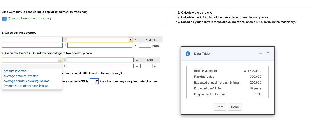 Solved Little Company is considering a capital investment in | Chegg.com